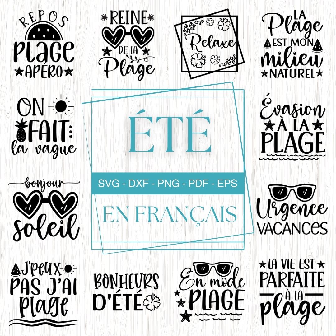 SUMMER bundle, French SVG Cutting File, PNG Printing, Instant Download