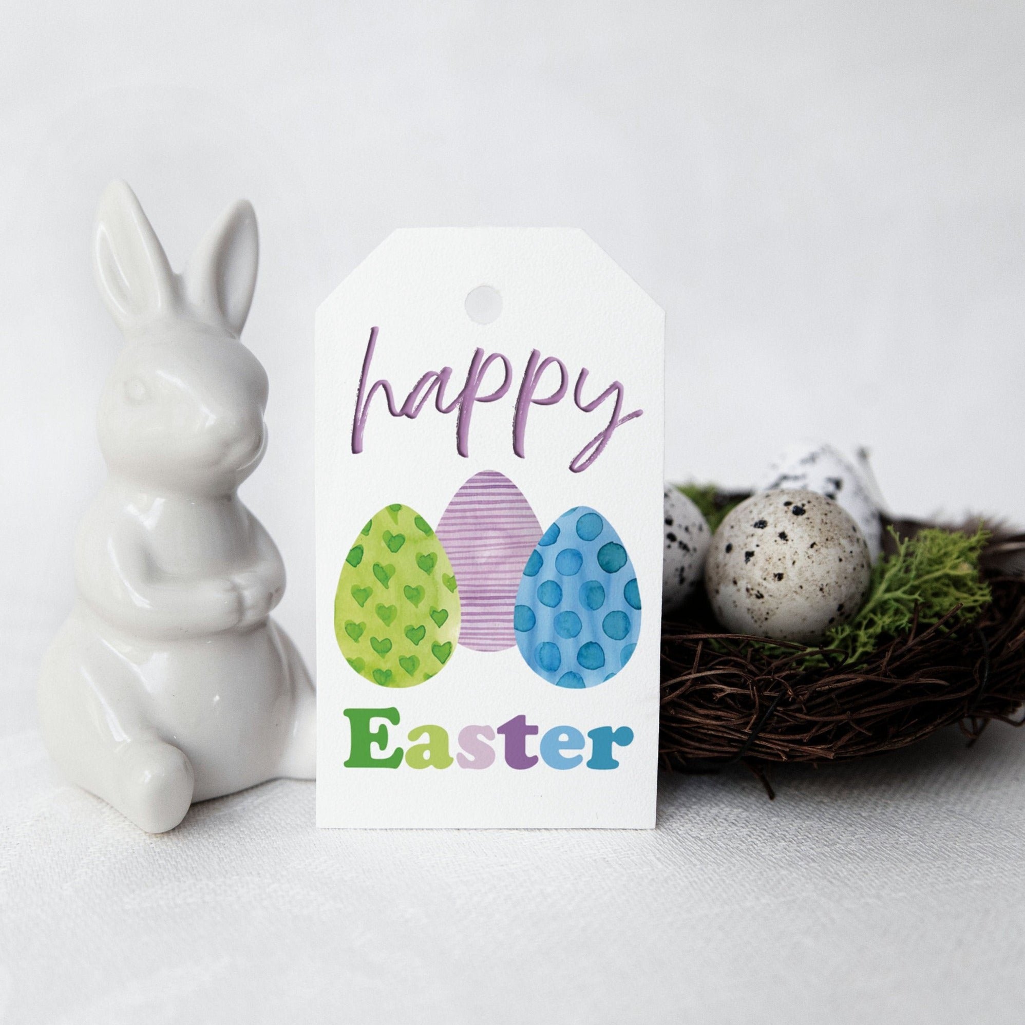 HAPPY EASTER printable gift tag, Easter eggs, Instant download PDF
