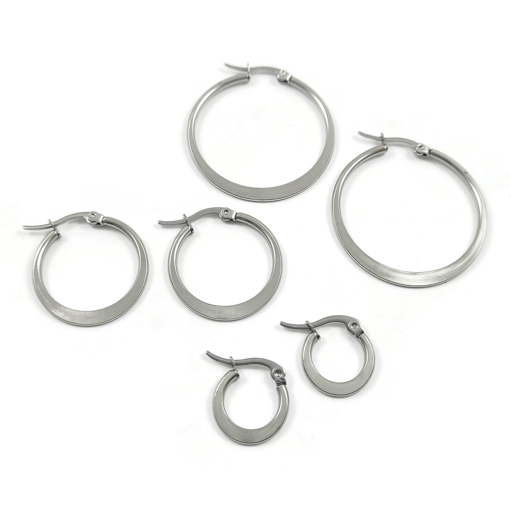 2 Silver stainless steel latch back earring hoops