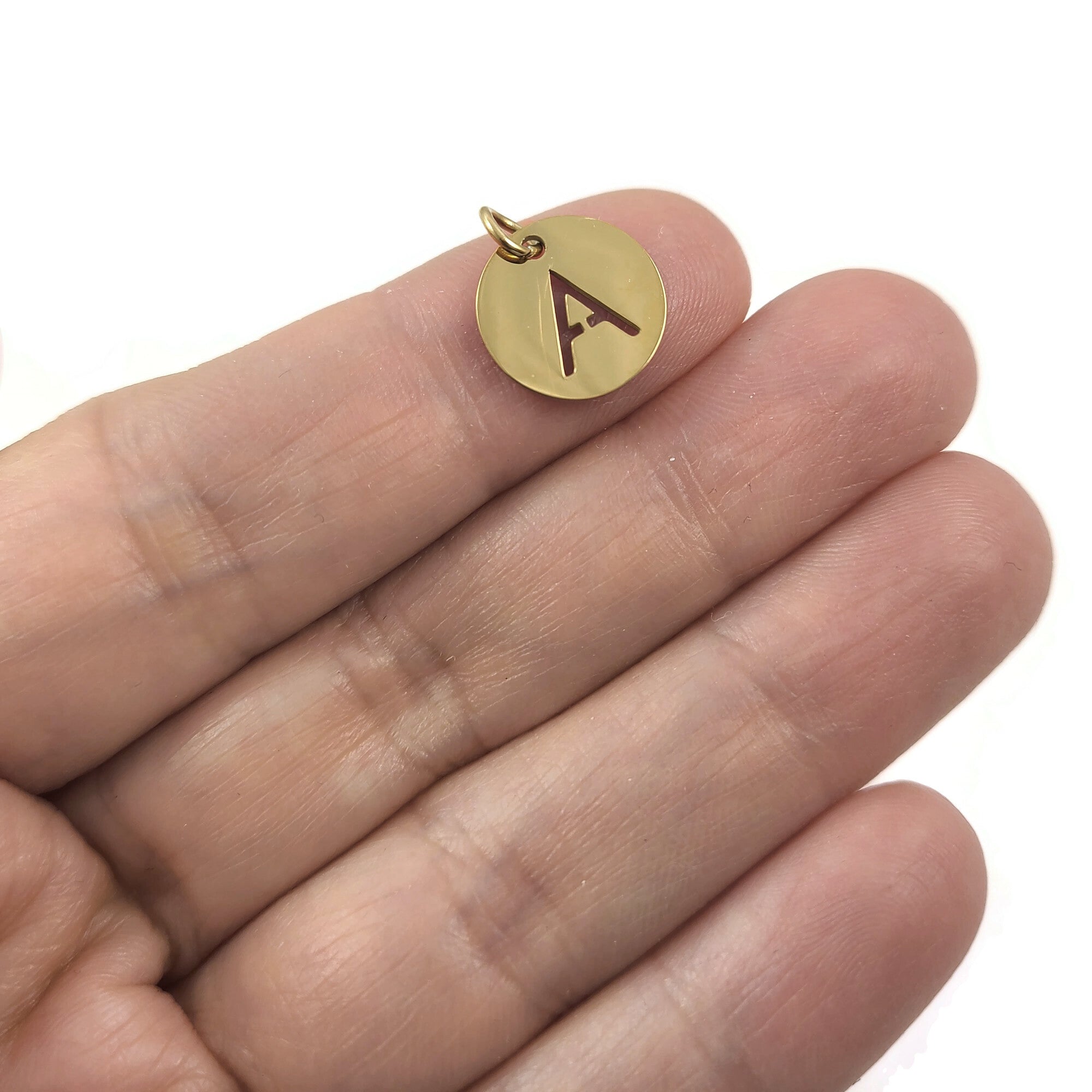 Gold stainless steel coin letter charm for personalized jewelry making