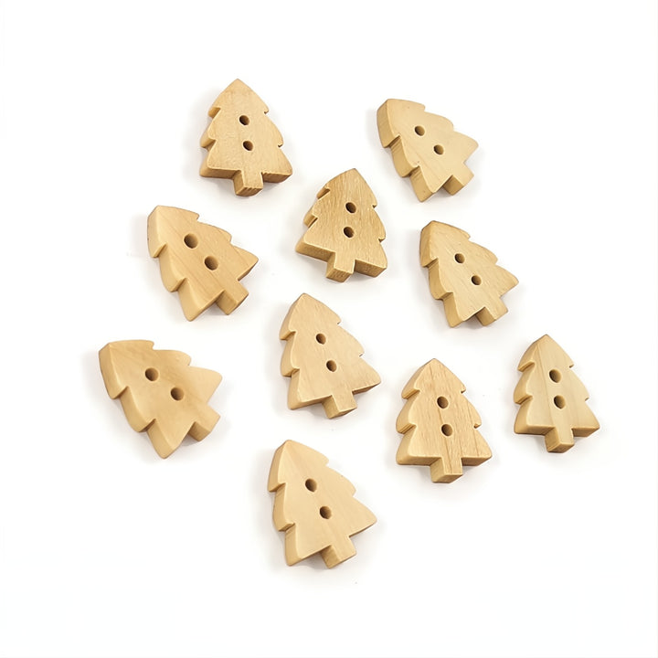 Wooden Pine Tree‑Shaped buttons, Cute natural craft supplies