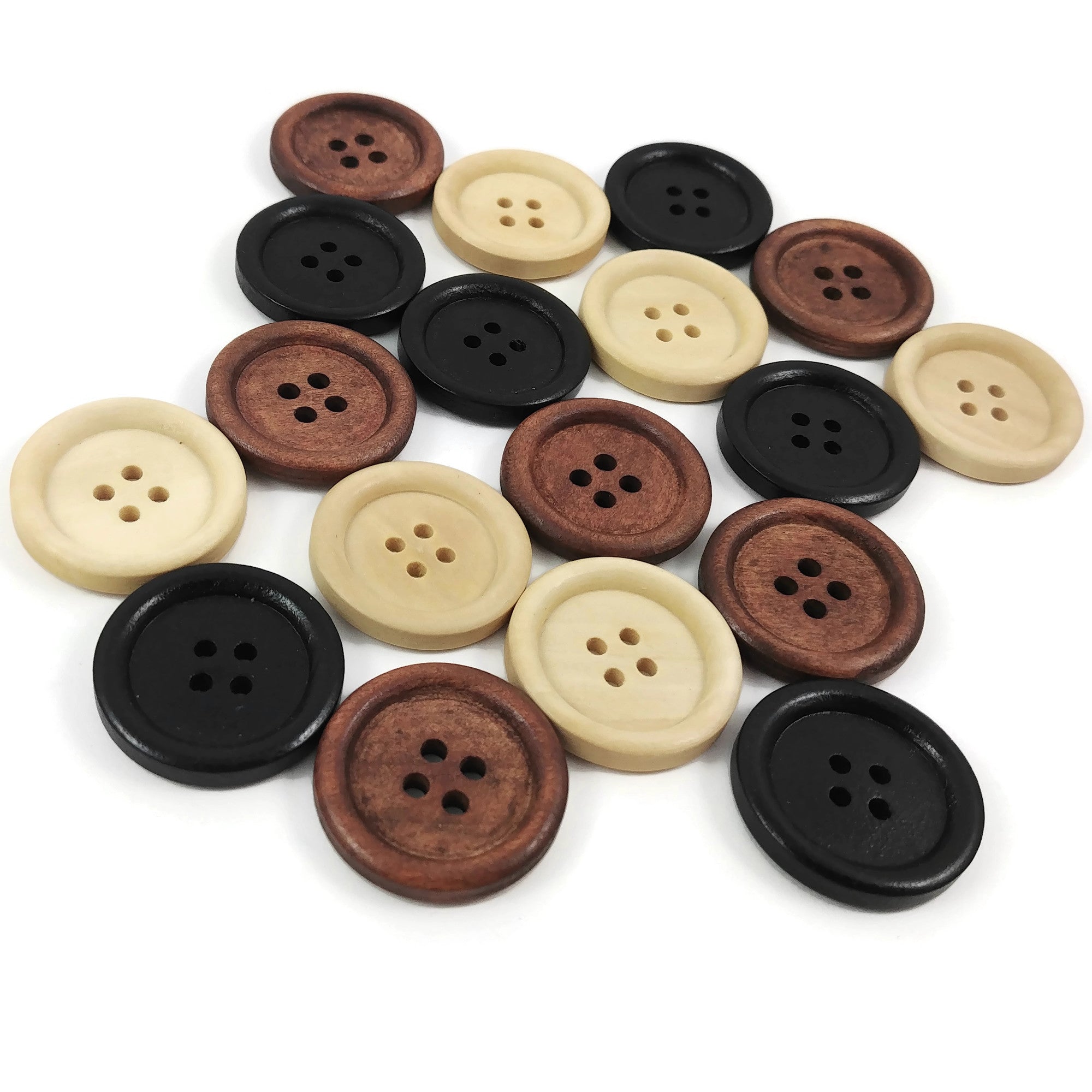 Wooden sewing buttons 25mm, Natural wood in black, brown or natural