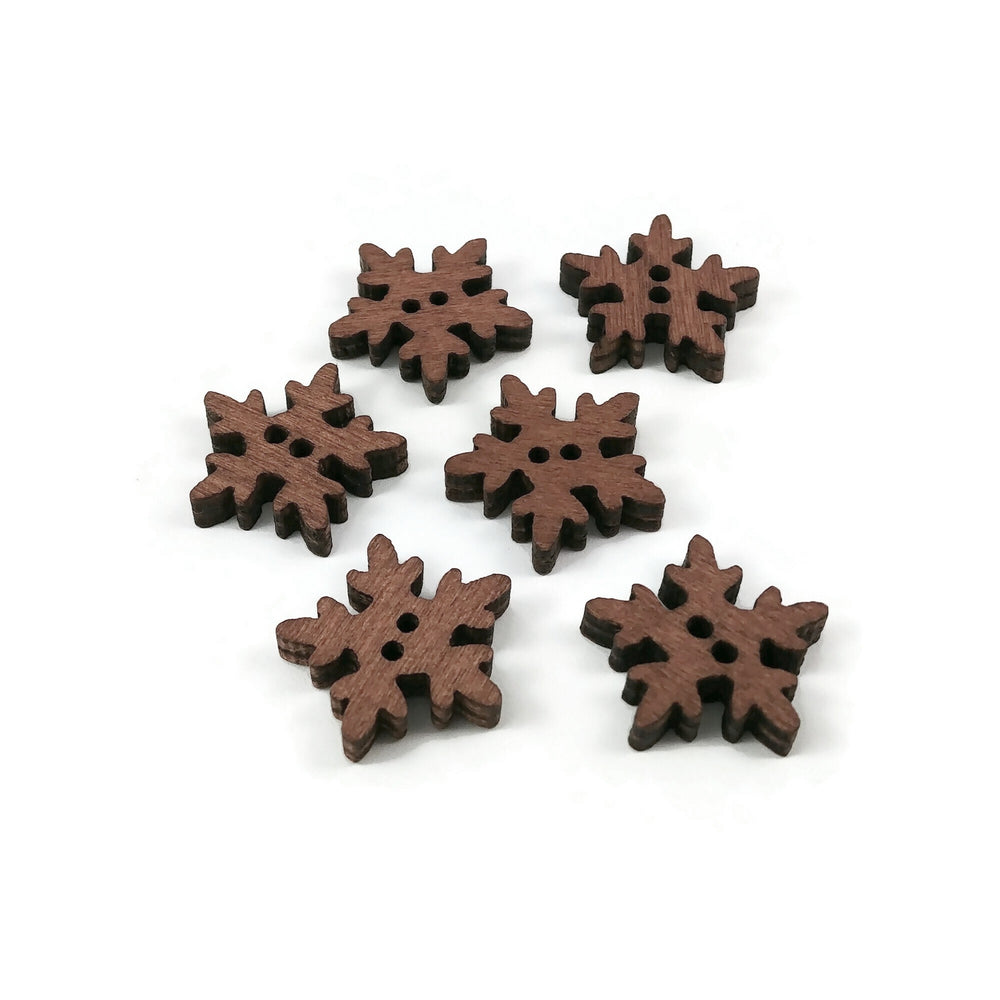 6 Snowflake Wooden Buttons - craft buttons 18mm