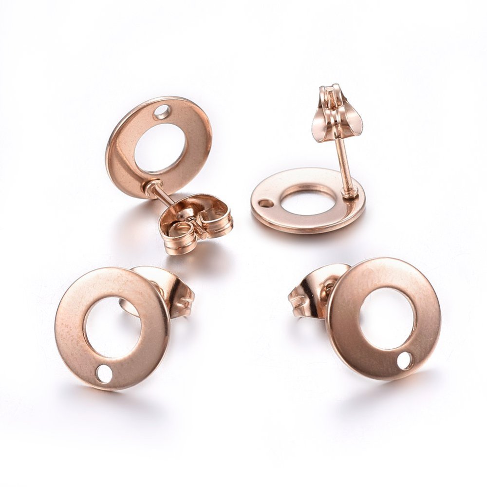 Stainless steel earring post 10mm ring, Rose gold, gold, silver, black