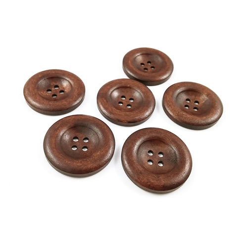 Brown Wooden Sewing Buttons 35mm - set of 6 natural wood button
