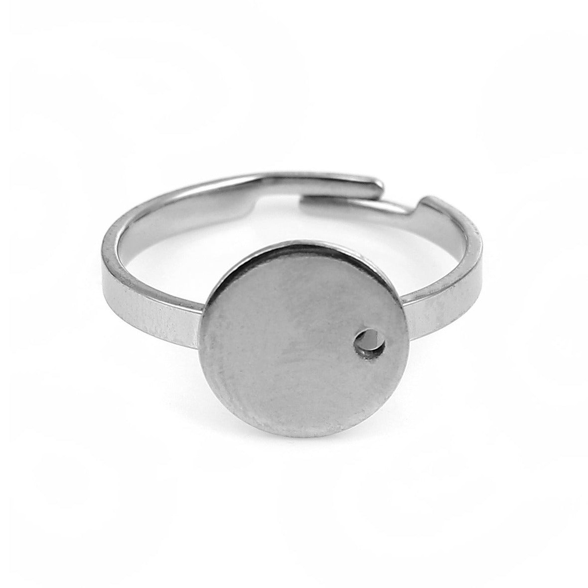 1 Stainless steel adjustable rings round 10mm settings - Hypoallergeni