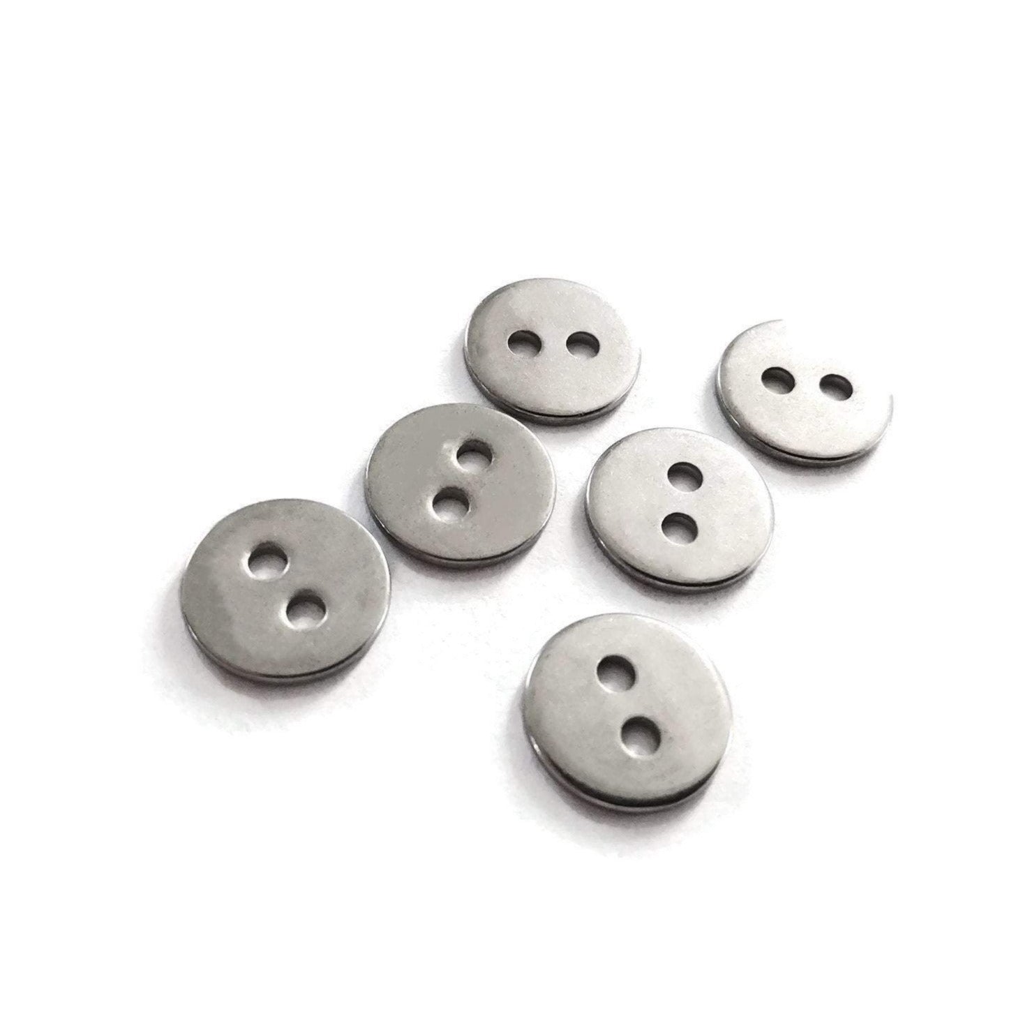 6 silver metal buttons, stainless steel buttons or clasps, round butto