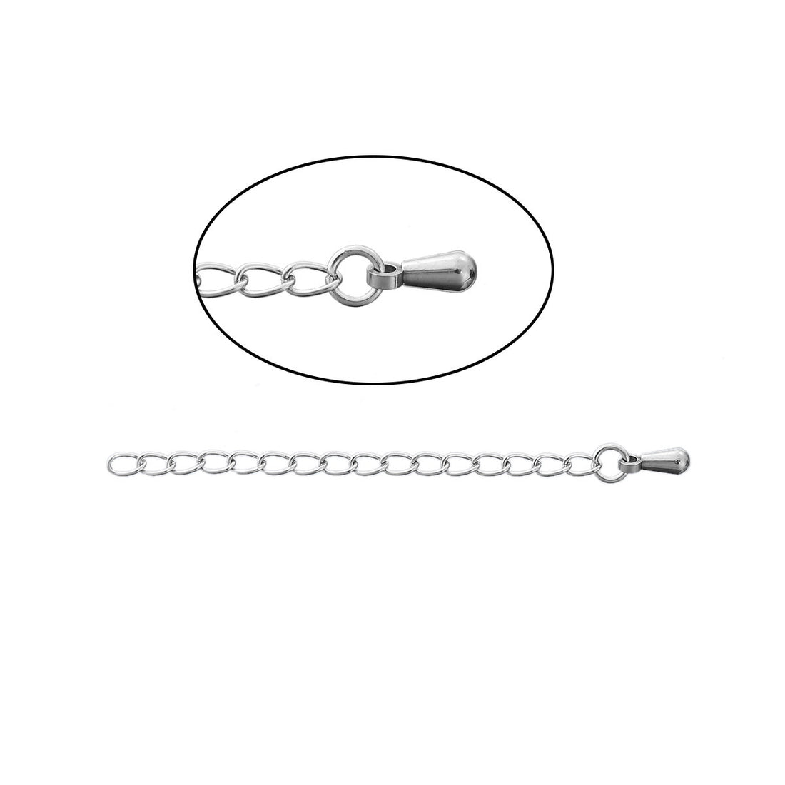 5 Stainless steel extension jewelry chains - Tail extender 60mm with c