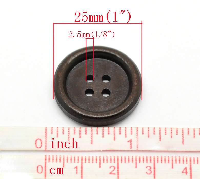 Wooden sewing buttons 25mm - set of 6 natural wood button in black, br