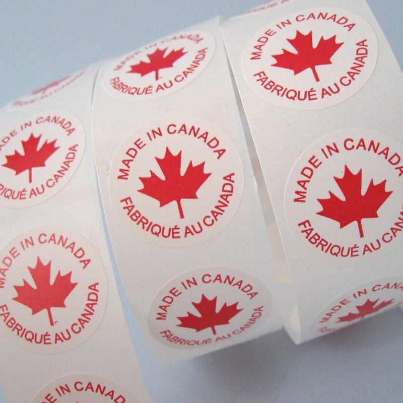 50 Made In Canada Labels - round sticker tags 1"
