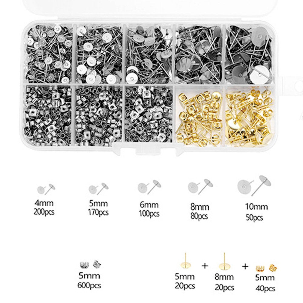 Earring making starter kit, Posts and backs, Stainless steel findings