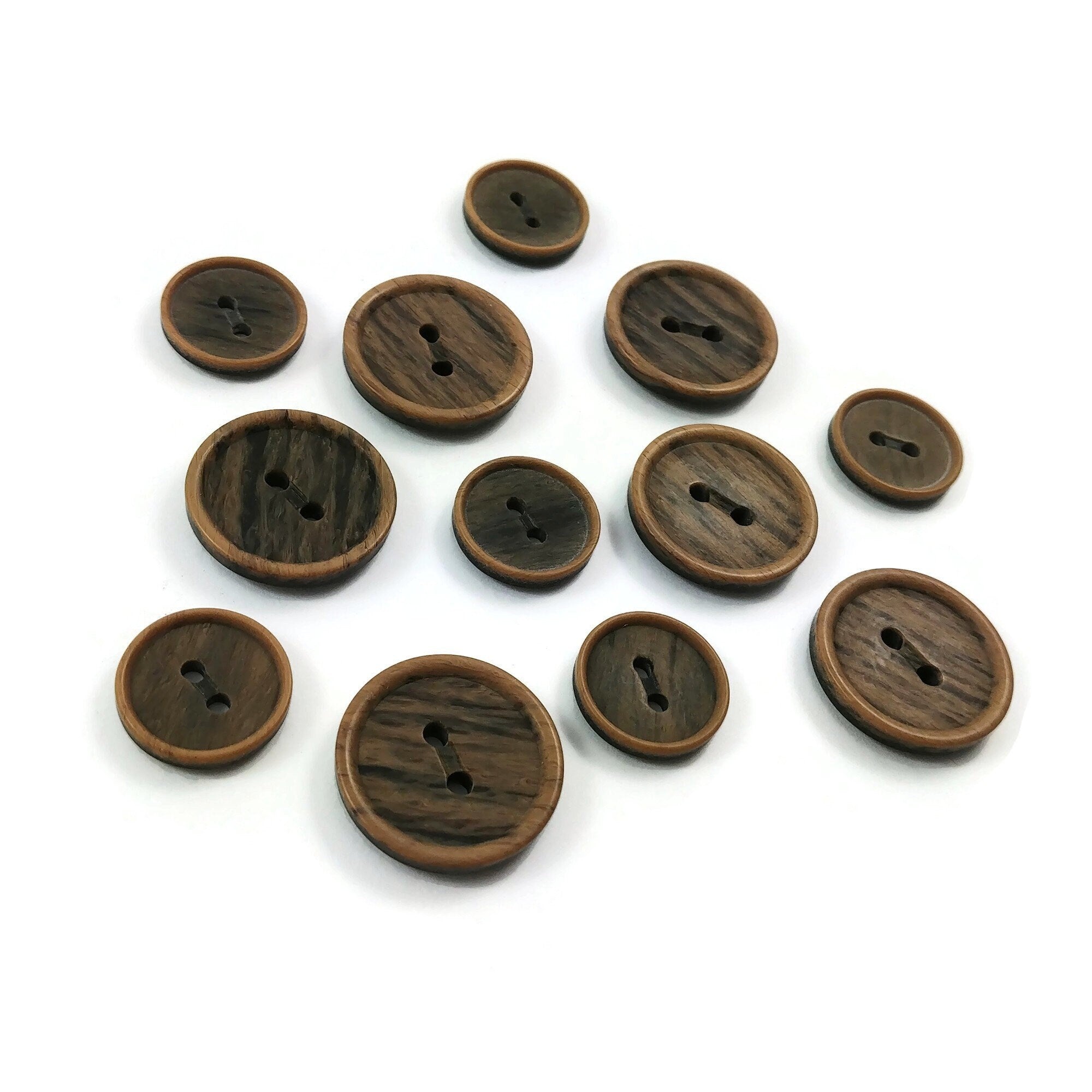 6 brown resin sewing buttons - Pick your size: 15mm or 20mm