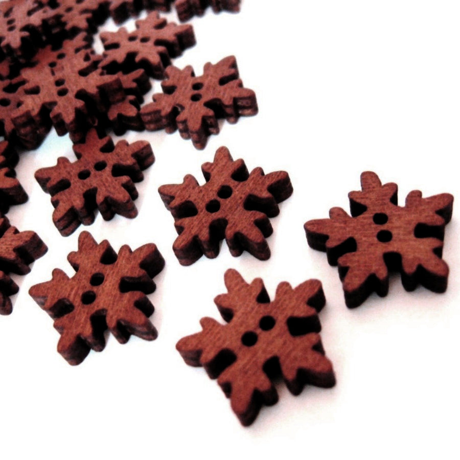 6 Snowflake Wooden Buttons - craft buttons 18mm