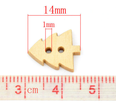 Wooden Pine Tree‑Shaped buttons, Cute natural craft supplies
