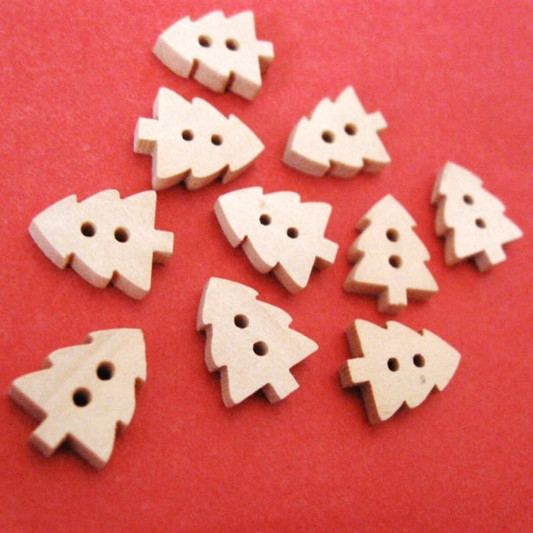 Wooden Pine Tree‑Shaped buttons, Cute natural craft supplies